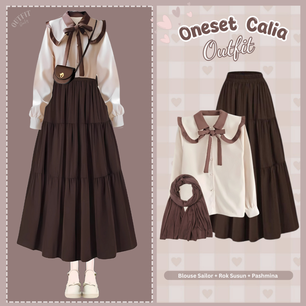 Jual Calia One Set Outfit Wanita ( Blouse Sailor + Rok Ruffle ...