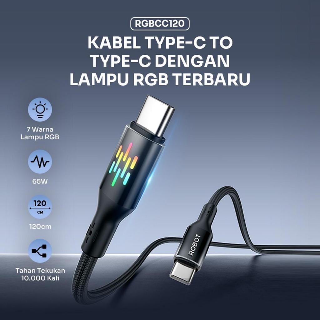 Jual Kabel Data Robot RGBCC120 Type C to Type C ROBOT Black RGB / Data ...