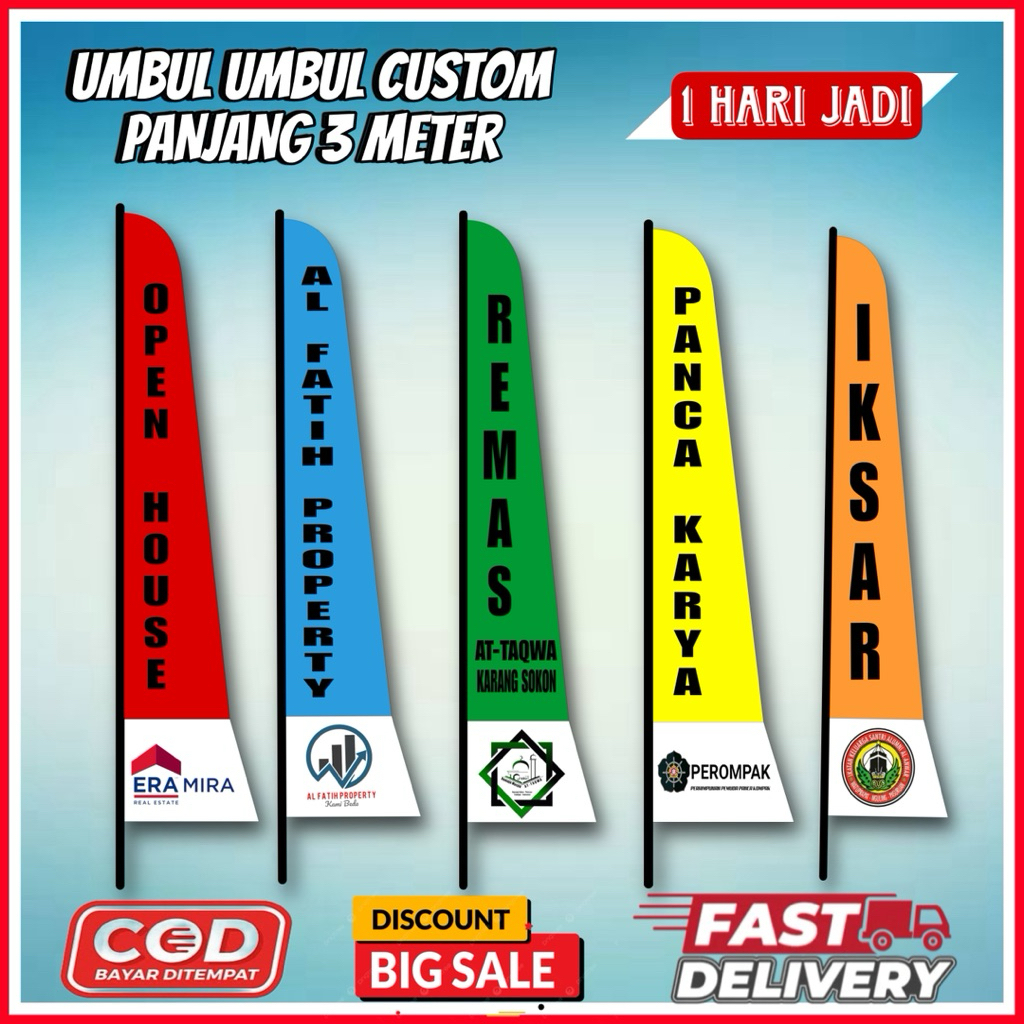 Jual BENDERA UMBUL UMBUL CUSTOM PANJANG 3 METER DESAIN LOGO DAN WARNA ...