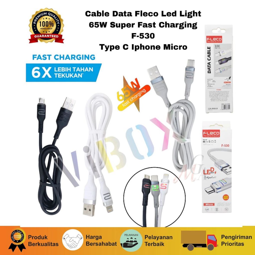 Jual MGA - Kabel Data Fleco F530 65Watt Micro Type C Lightning Fast ...