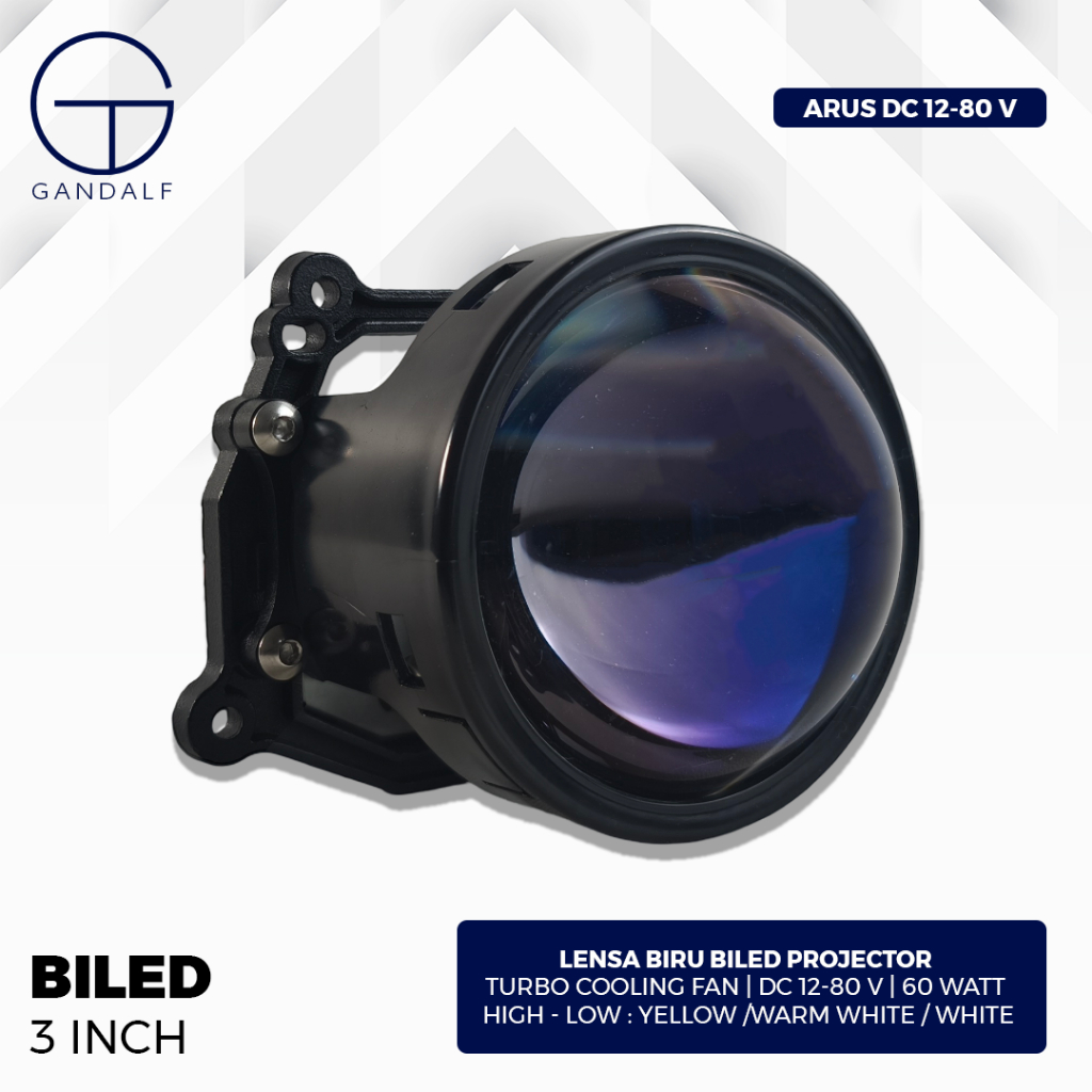 Jual GANDALF Lampu Projector LED Biled 3 Inch Blue Lens Lensa Projie ...