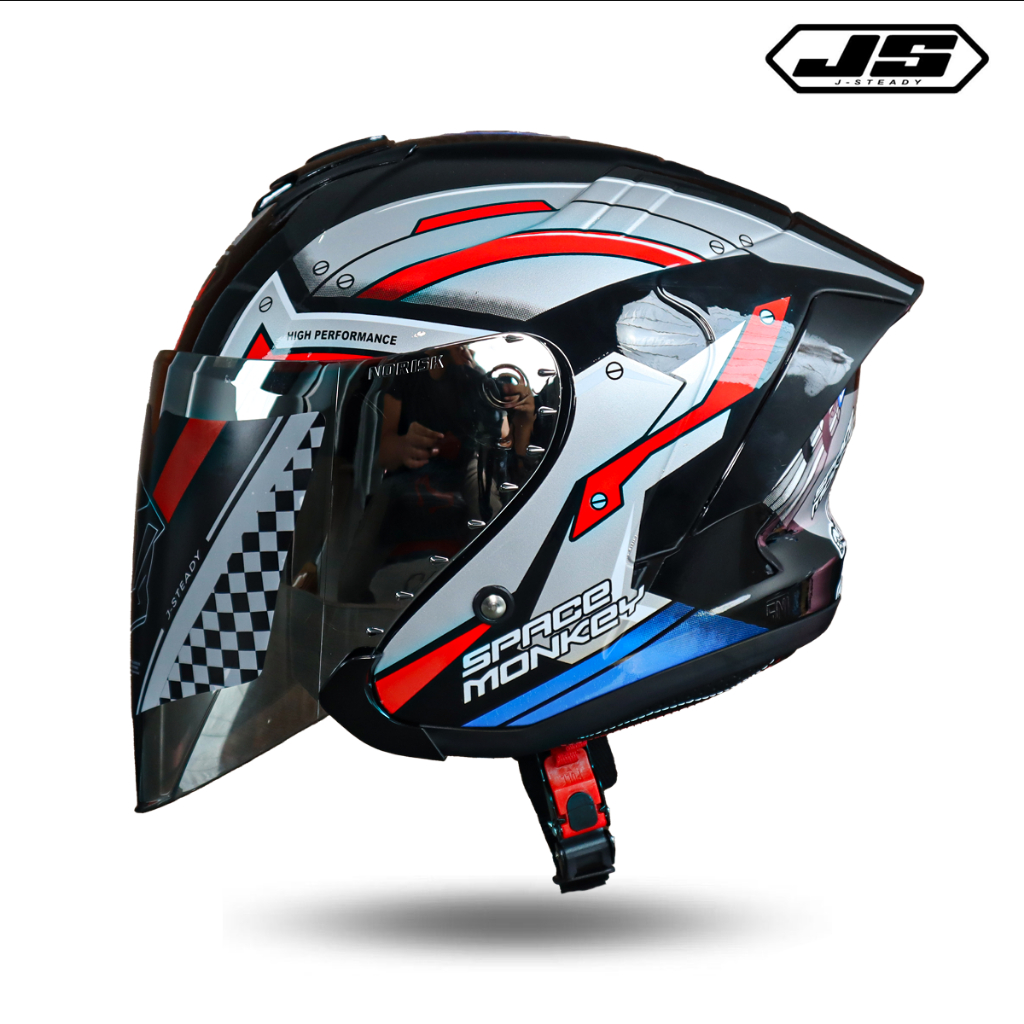 Jual HELM JS ARMOR MOTIF SPACE MONKEY HALF FACE SNI/HELM KACA IRRIDIUM ...