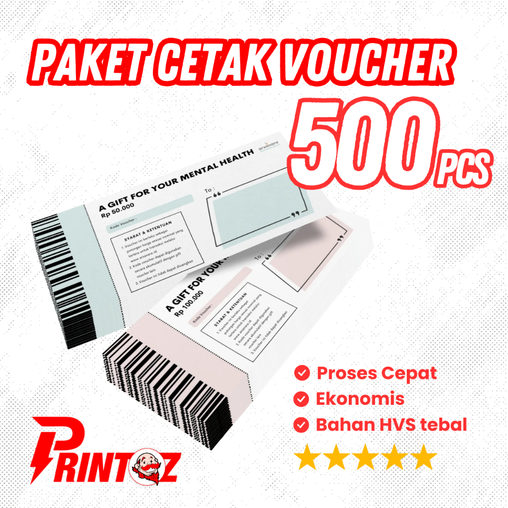 Jual Cetak Voucher Ukuran 14 x 6 BAHAN HVS Paket 500 Cetak Kupon ...