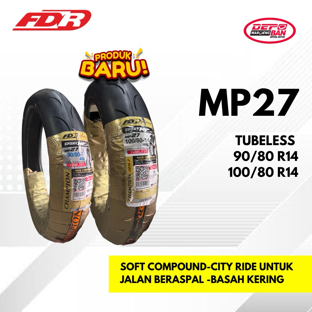 Jual BAN MATIC TUBLESS SOFT COMPOUND MERK FDR TYPE MP27 UKURAN 90/80-14 ...