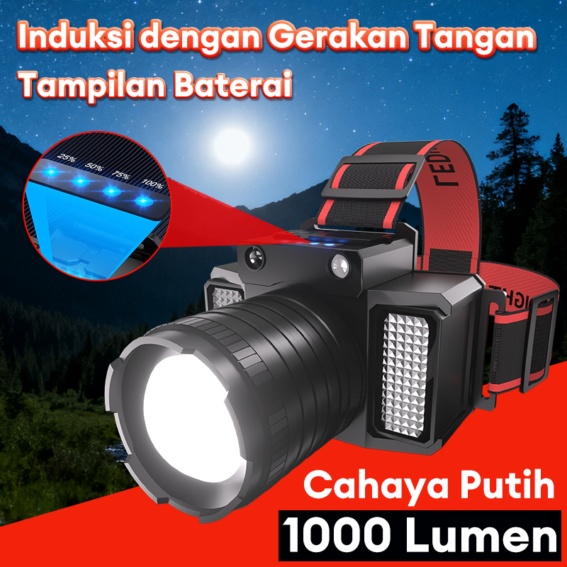 Jual Senter Kepala Cahaya Maksimal 1000Lumen Lampu led Super terang ...