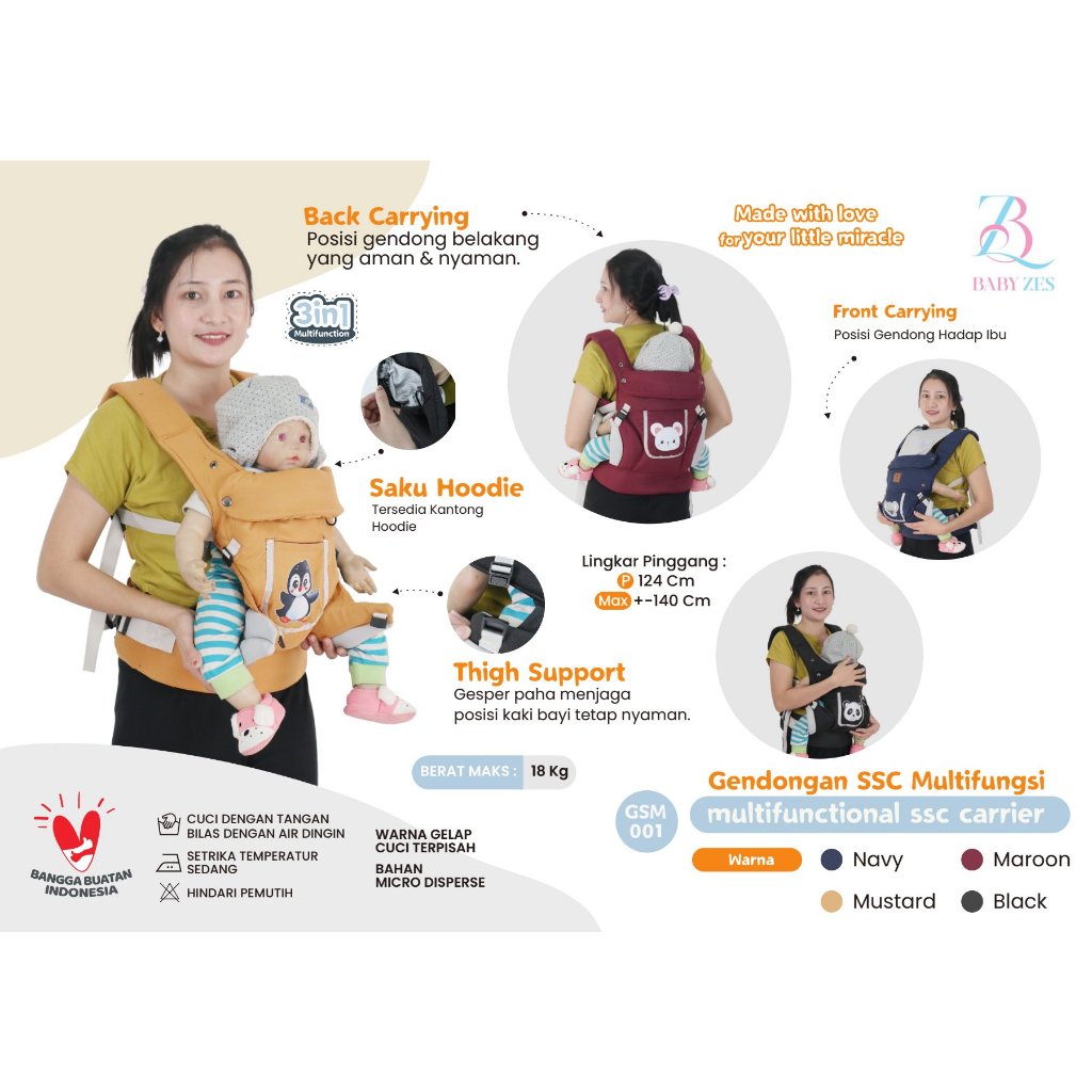 Jual Gendongan Bayi SSC M Shape Gendongan Depan Belakang 4 Posisi ...