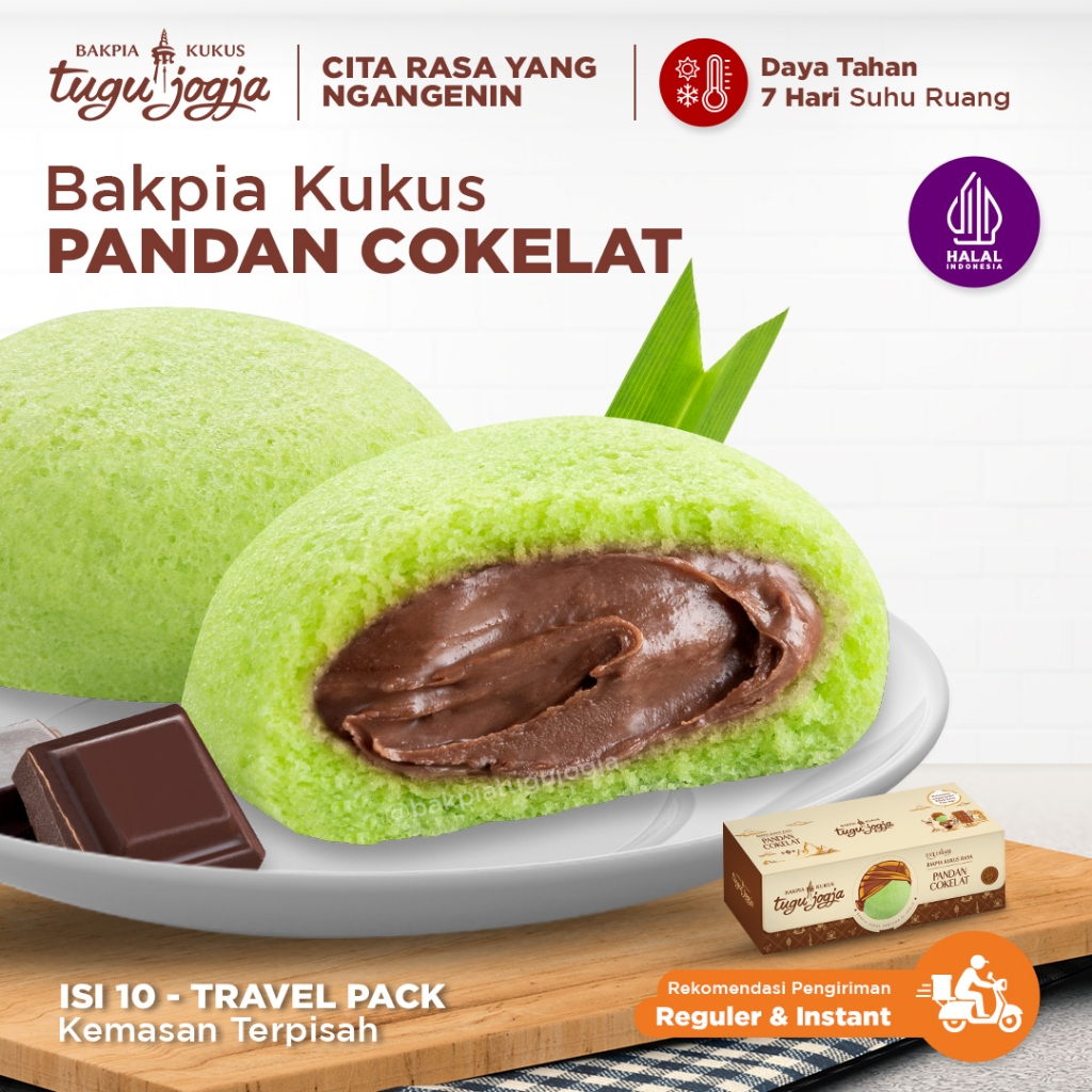 Jual Bakpia Kukus Tugu Jogja Rasa Pandan Cokelat Isi 10 Pcs - Travel ...