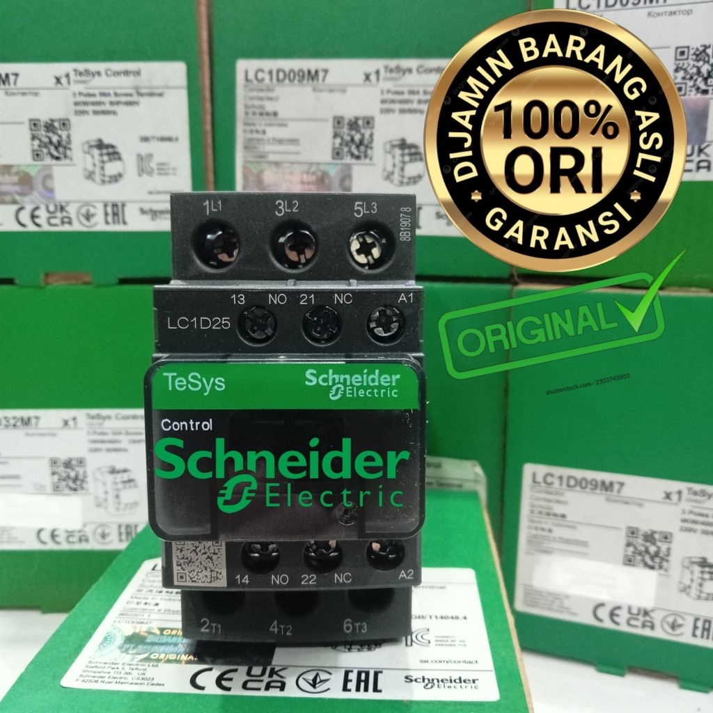 Jual kontaktor contactor schneider lc1d25m7 220vac 40a 3phase kontaktor schneider lc1d25 ...