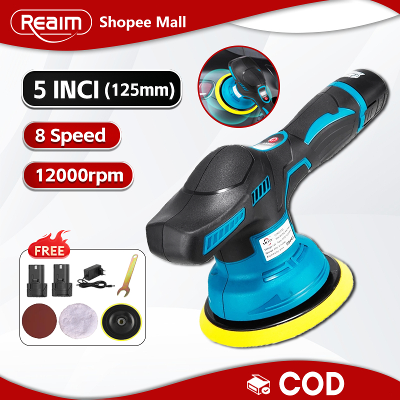 Jual REAIM Mesin Poles Mobil 5inch Mesin Polisher 6800rpm Cordless ...