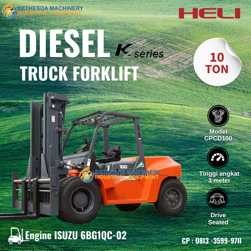 Jual Heli CPCD 100 Forklift 10 Ton Diesel Isuzu Manual Lifting 3-6 ...