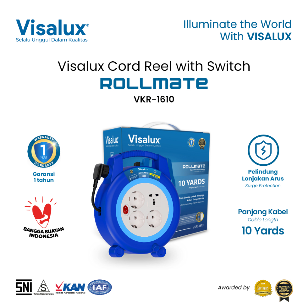Jual Visalux Rollmate Cord Reel with Switch 10 Yard - Kabel Roll ...