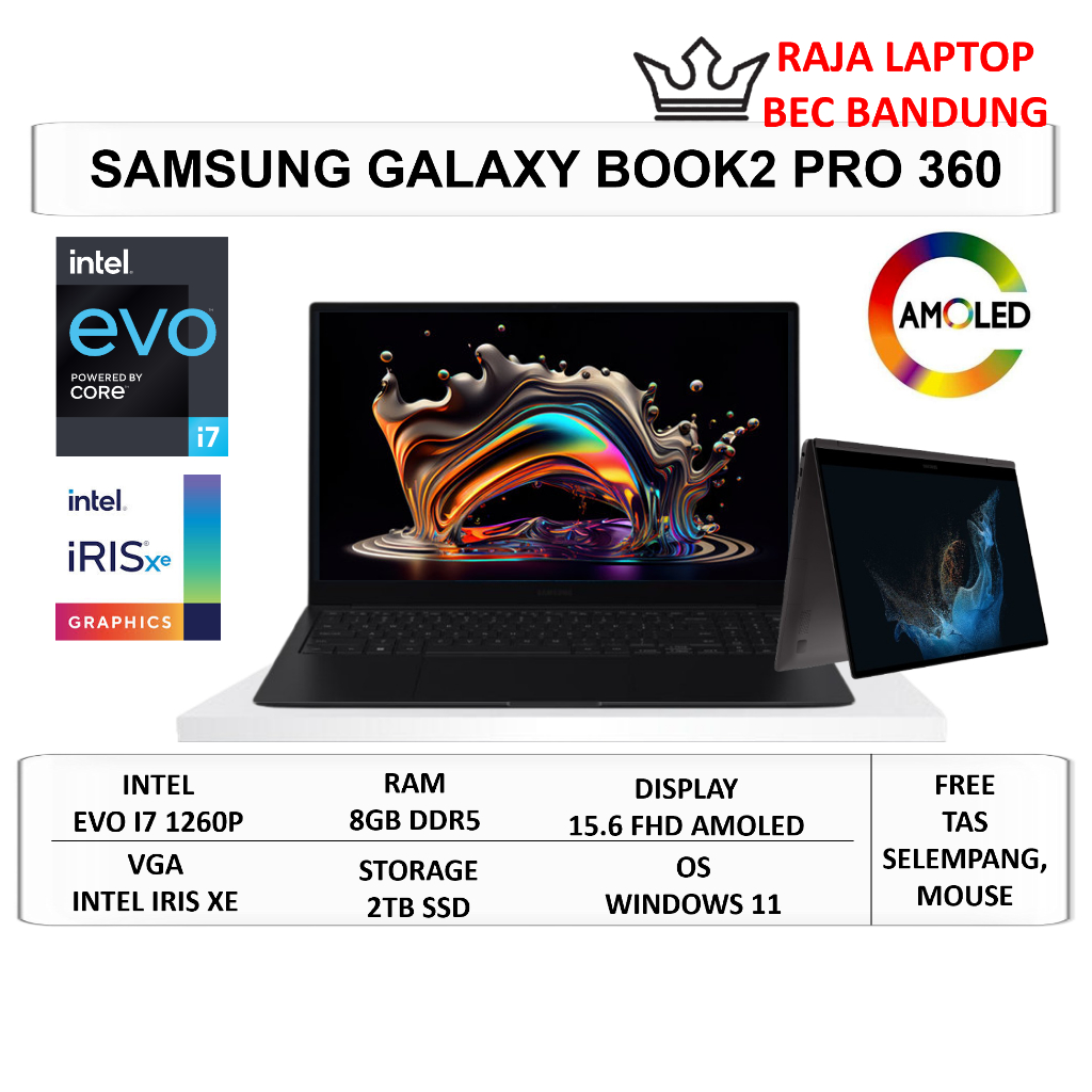 Jual Laptop Samsung Galaxy Book 2 Pro x360 Intel Evo I7 1260P 8GB SSD ...