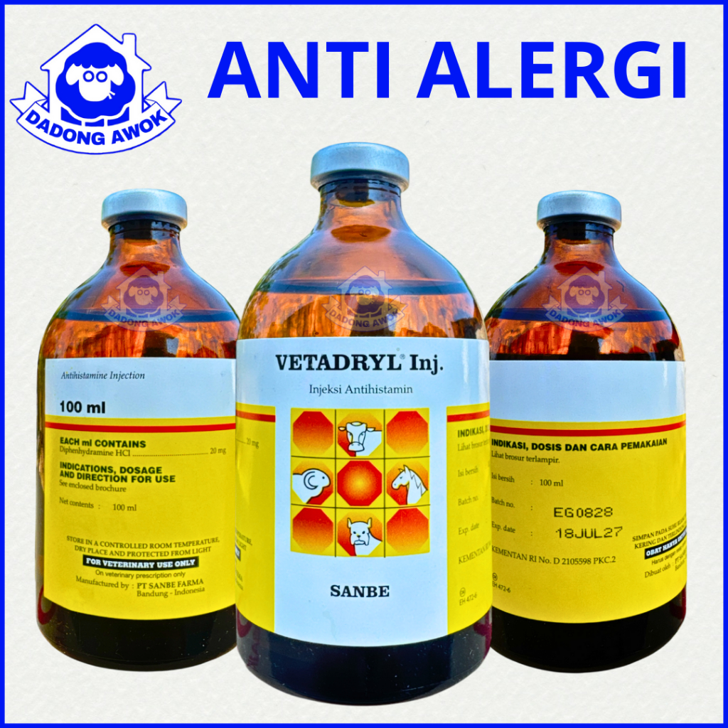 Jual VETADRYL Injeksi 100ml Antihistamin Hewan obat SAPI KAMBING ...