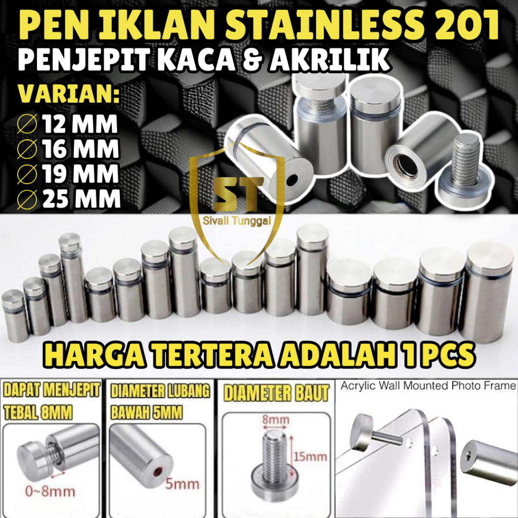 Jual PEN / PAKU IKLAN STAINLESS STEEL DIAMETER 12/16/19/25MM BAUT ...
