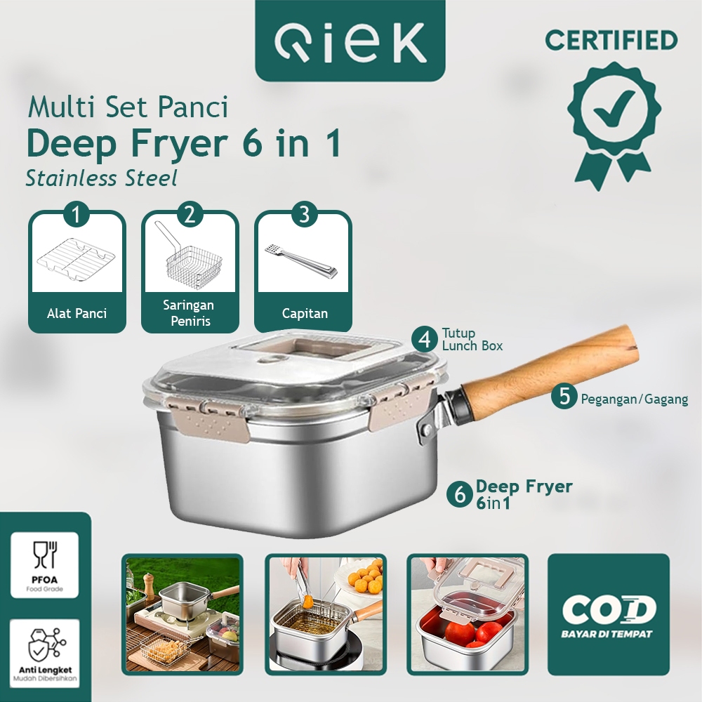 Jual Qiek Deep Fryer Set Panci Rebus Serbaguna Deep Fryer 6IN1 Panci ...