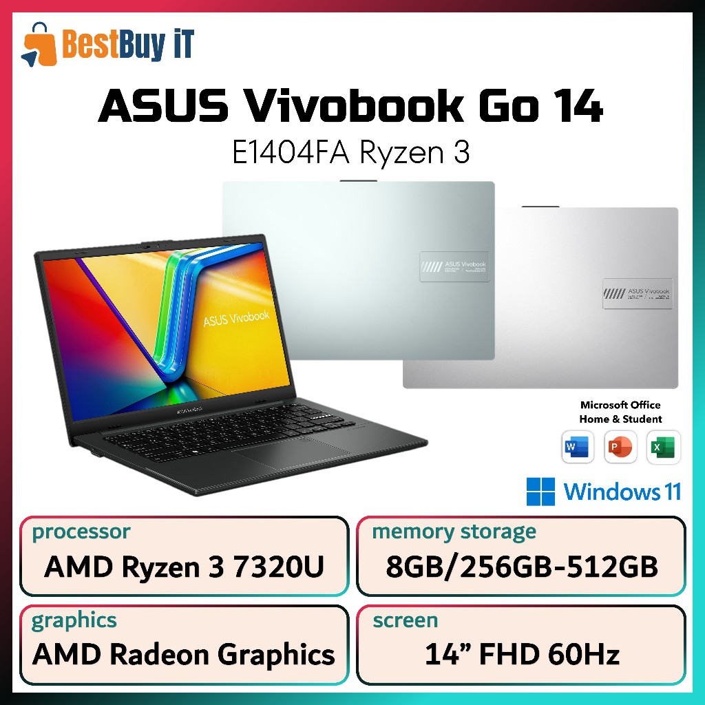 Jual ASUS Vivobook Go 14 E1404FA R3-7320U 8GB 256GB / 512GB 14" FHD W11 ...