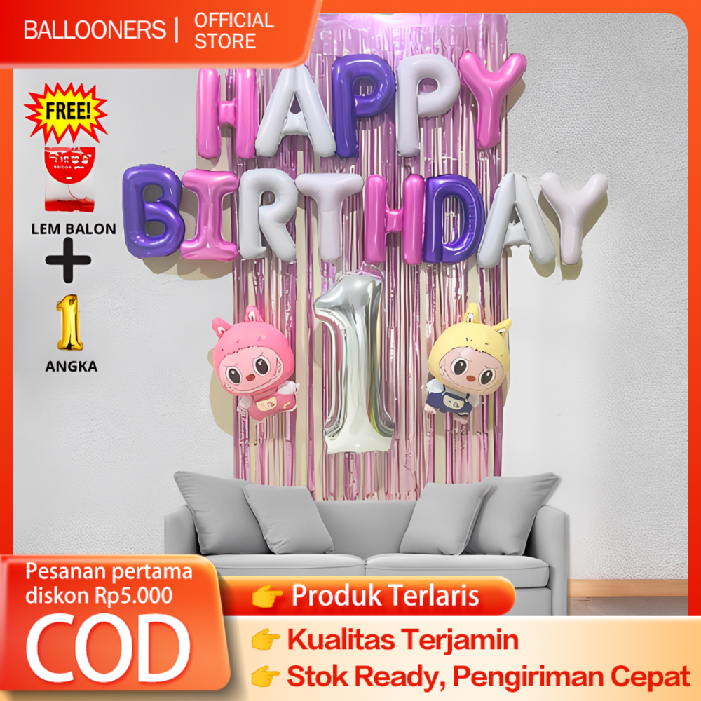 Jual (Free Angka Dan Lem) 1 SET Paket Dekorasi Ulang Tahun Labubu ...