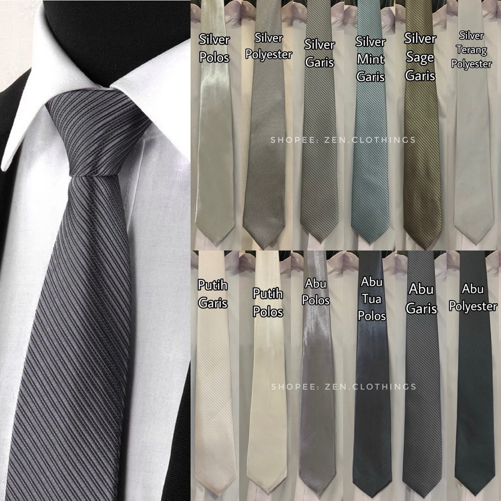 Jual Dasi Pria Ikat Manual Warna Silver Abu Abu Grey Abu2 Tua Putih ...