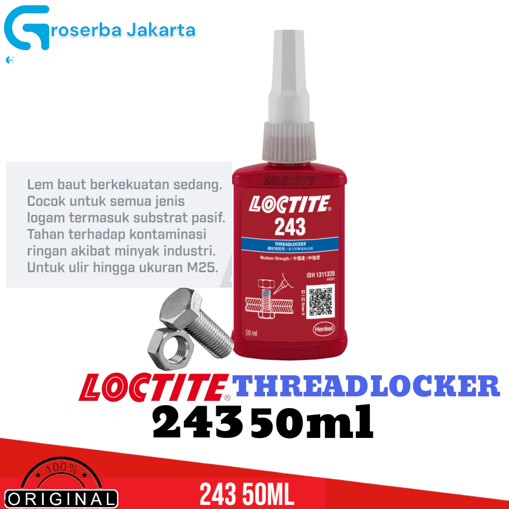 Jual LOCTITE 243 50ml THREADLOCKER Lem Baut 50ml Lem 243 50ml Lem 243 ...