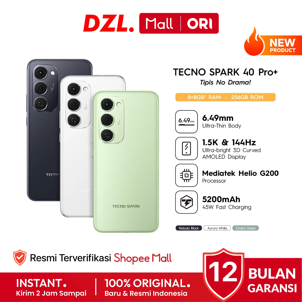 Jual DZL - HP TECNO Spark 40 Pro+ 8/256 8/128 GB Original Resmi ...