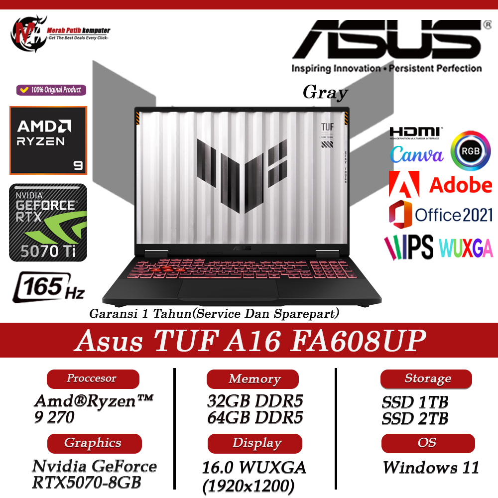 Jual ASUS Gaming A16 FA608UP RTX5070 8GB Amd Ryzen 9 270 64GB 2TB Ssd ...
