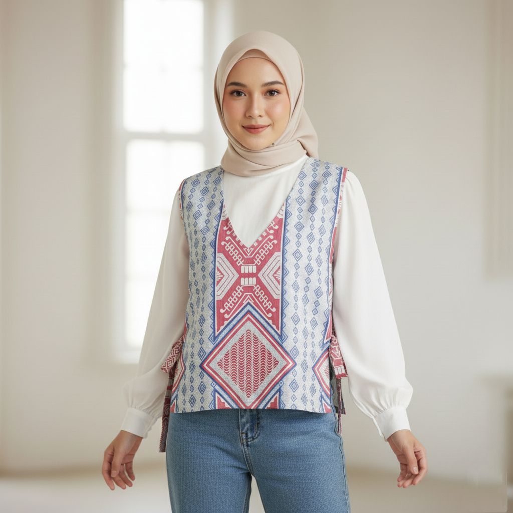 Jual Vest Batik Wanita Long Vest Modern Etnik Rompi Outer Katun Premium ...
