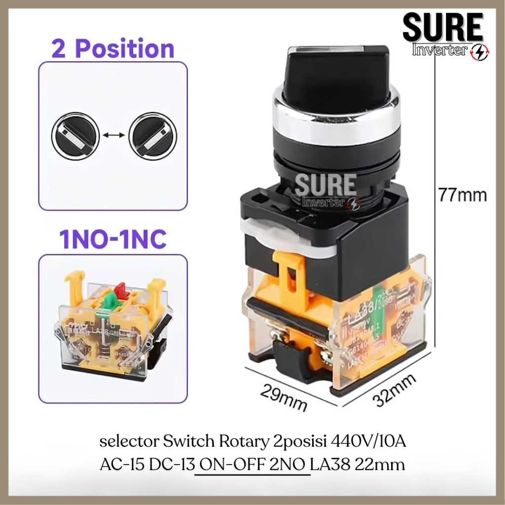 Jual Selector Switch Rotary 2posisi 440V/10A AC-15 DC-13 ON-OFF 1NO 1NC ...