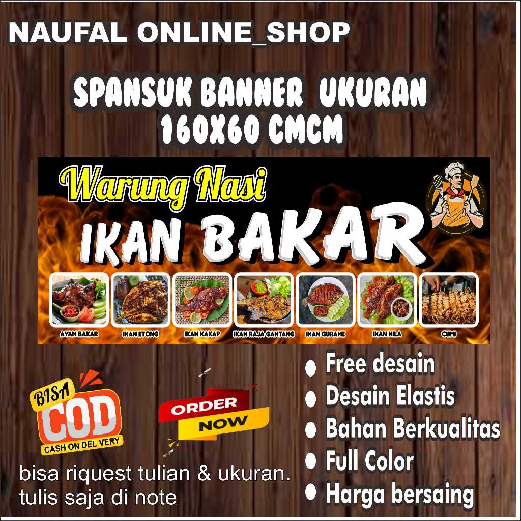 Jual cetak spanduk banner ikan bakar size 60x160 cm | Shopee Indonesia