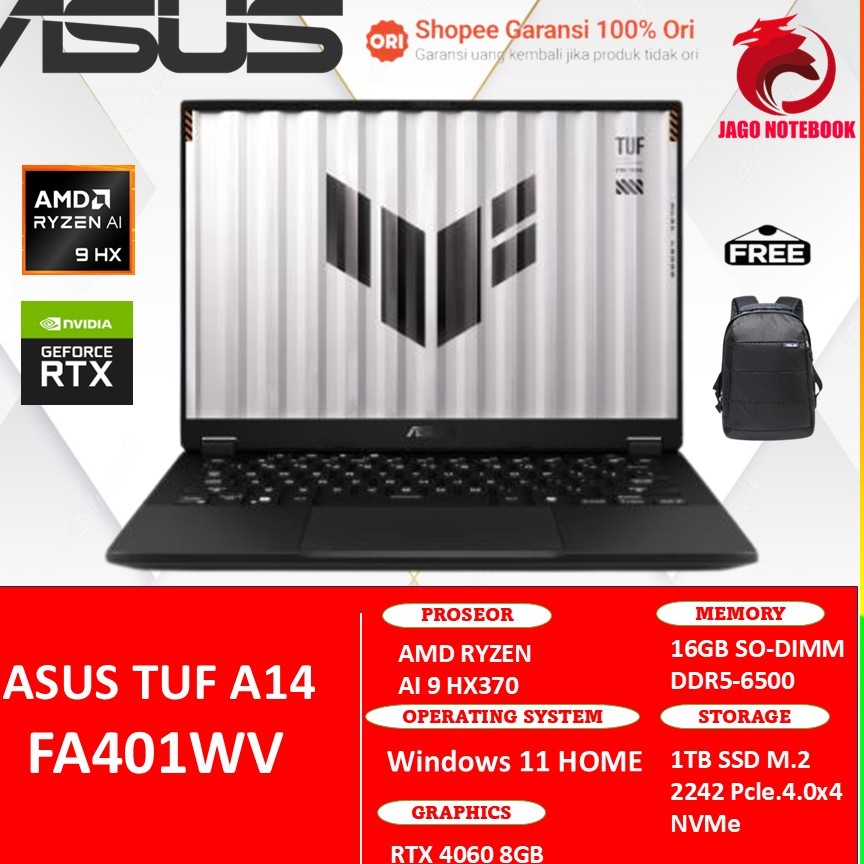 Jual ASUS TUF A14 FA401WV RYZEN AI 9 HX370 RTX4060 8GB/ 16GB 1TB W11 14 ...
