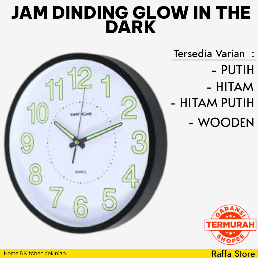 Jual Jam Dinding Bulat Aesthetic Menyala Saat Gelap - 7 Varian Diameter ...