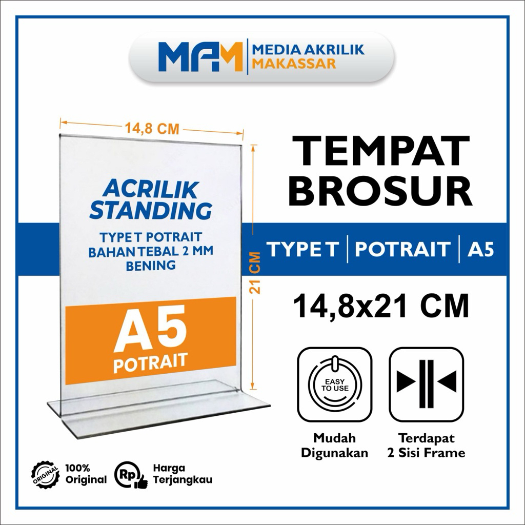 Jual Tempat Brosur A5 Potrait 2 Sisi Akrilik 2mm - Tent Holder / Tent ...