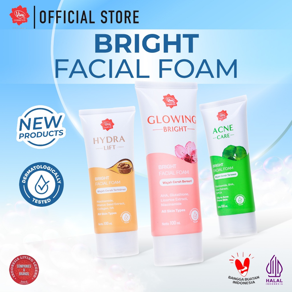 Jual [NEW] Viva BRIGHT Facial Foam with Niacinamide, AHA, BHA ...