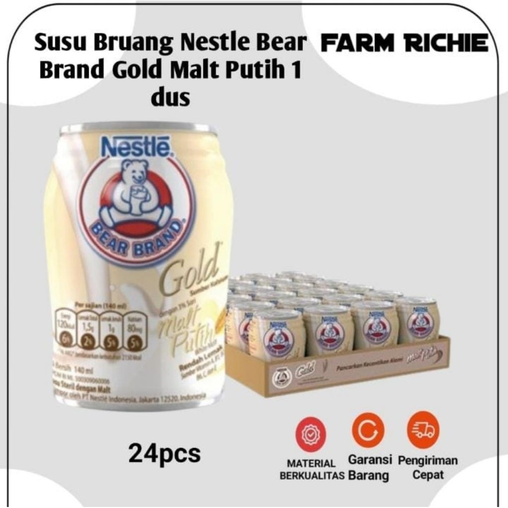 Jual Bear Brand Susu beruang Gold Malt Putih 140 ml x 24 pcs HALAL(1 Dus) | Shopee Indonesia