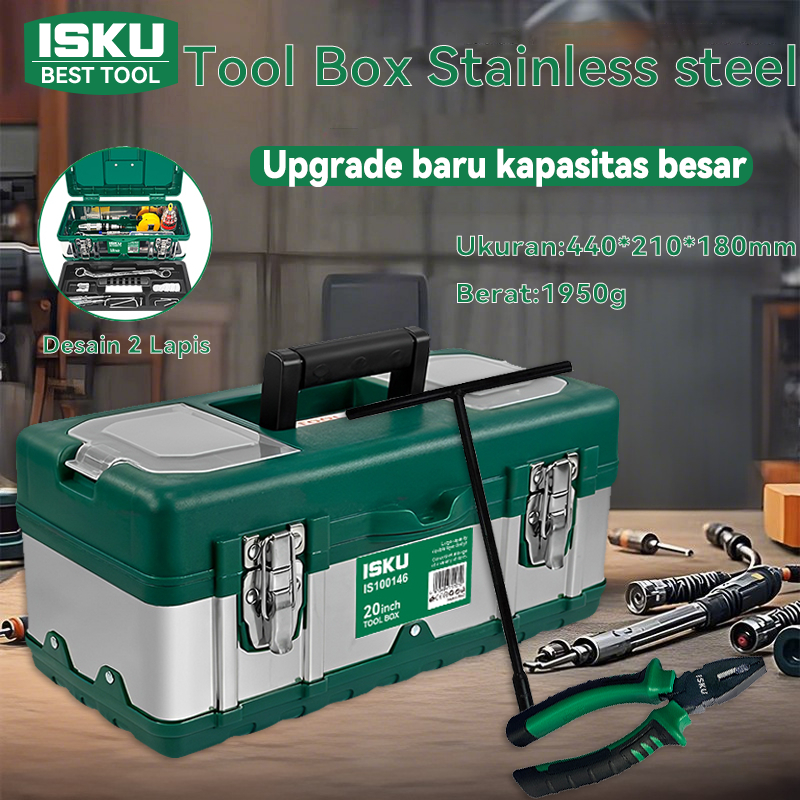 Jual ISKU Kotak Perkakas Besar 2 Lapis Stainless Steel 15-20 Inch ...
