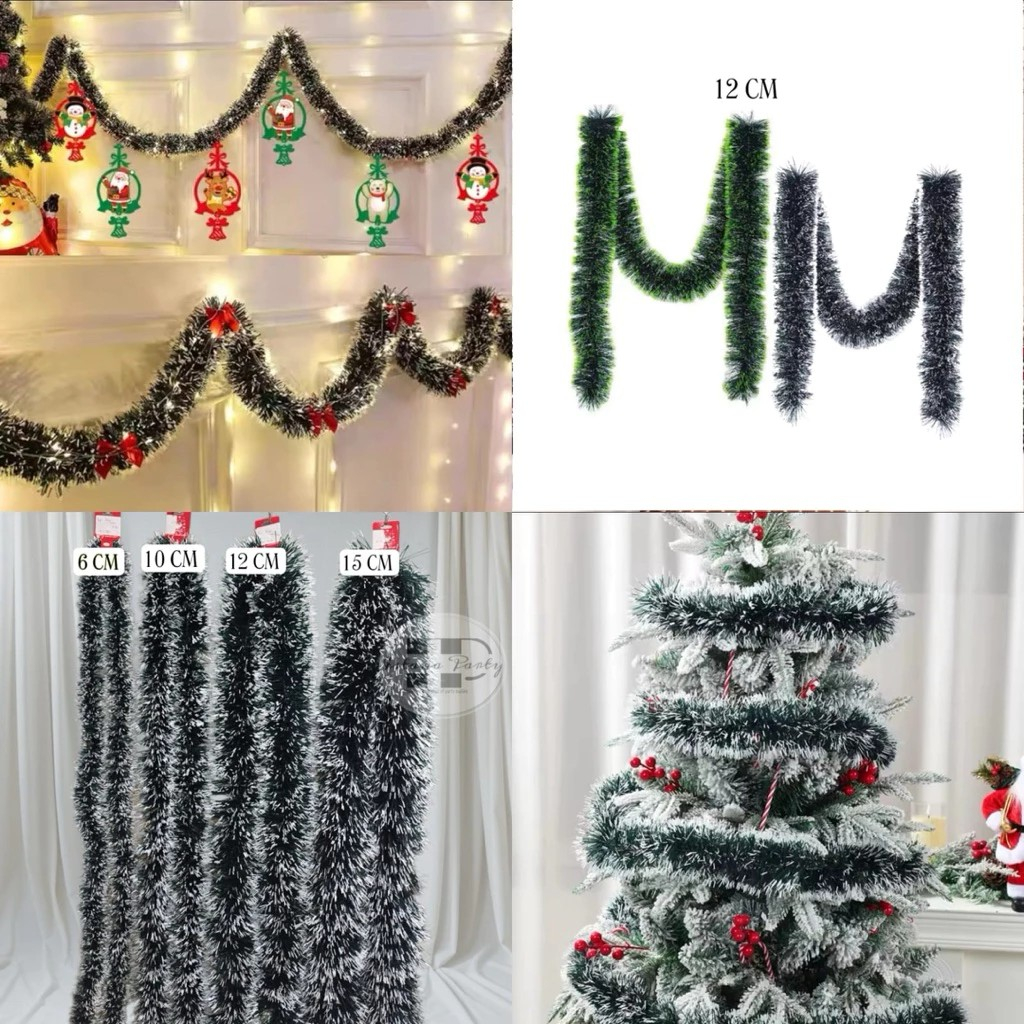 Jual PREMIUN 1,8M x 9CM slinger natal Hijau Salju / hiasan tinsel pohon ...