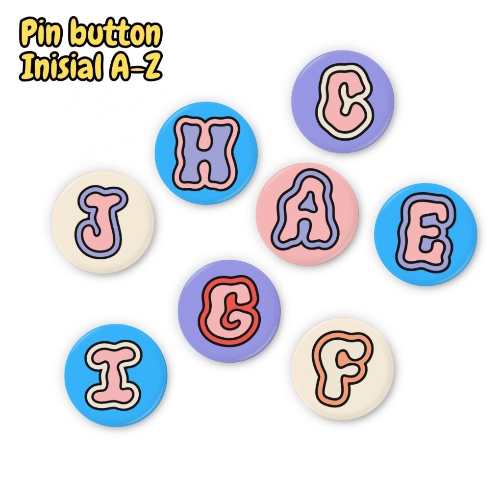 Jual Pin Button Inisial A - Z Bubble Glossy Aesthetic Ukuran 44 mm ...