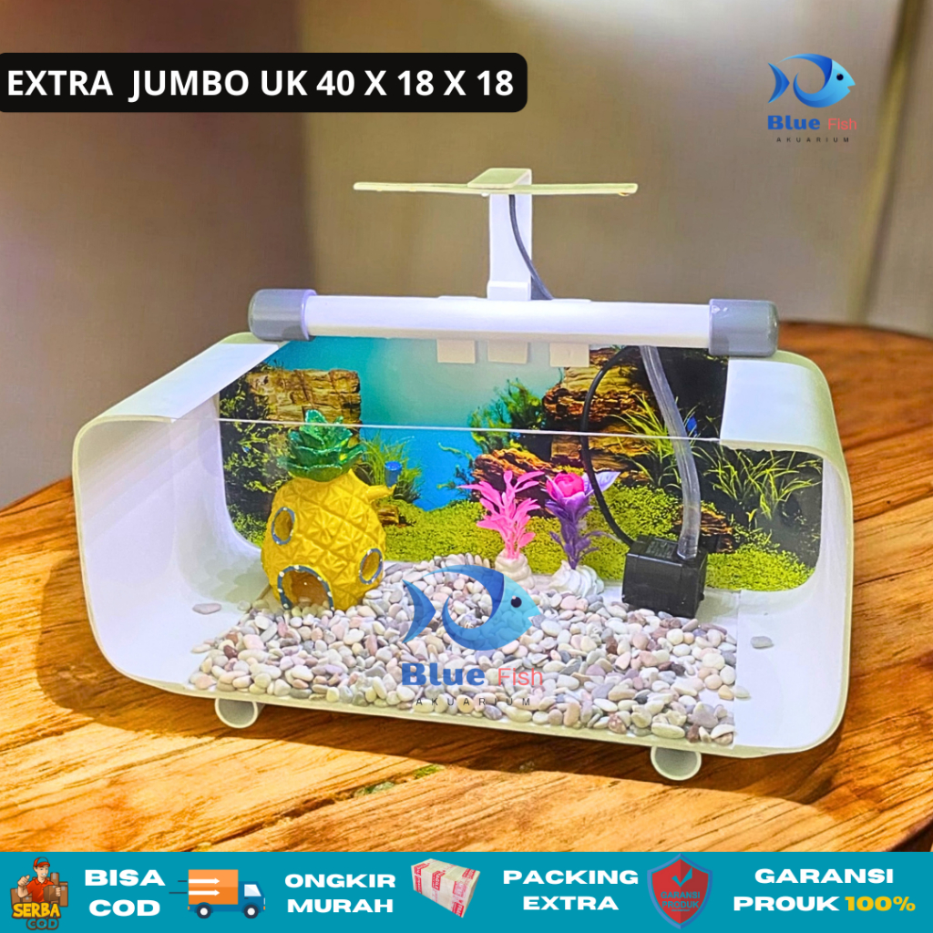 Jual 1 Set lengkap aquarium EXTRA JUMBO UK 40 X18 X 18 lengkap dengan ...