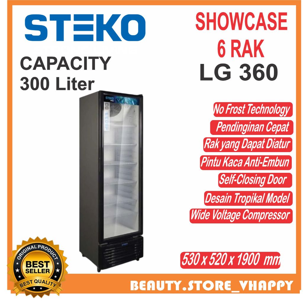 Jual STEKO Showcase 300 Liter LG 360 Teknologi No Frost 6 Rak Gransi ...