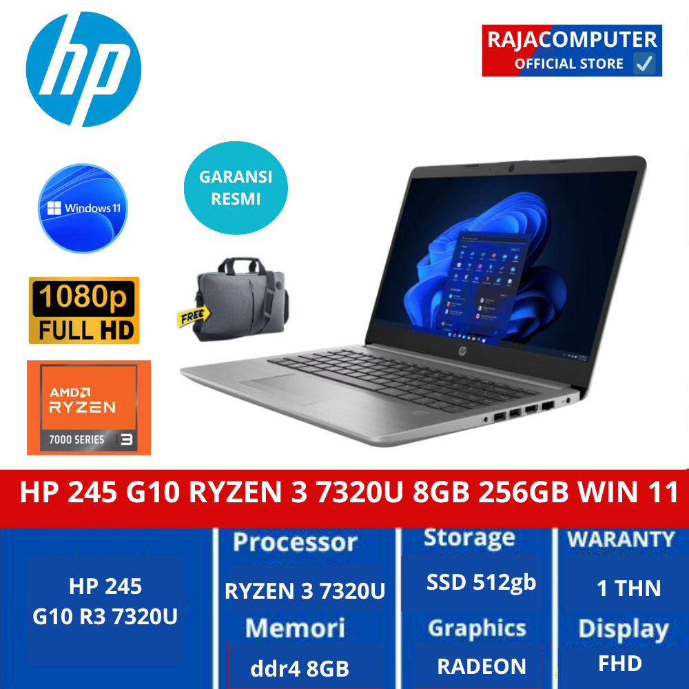 Jual laptop HP 245 G10 AR0L8PT RYZEN 3 7320u GB 512ssd windows 11 14 ...
