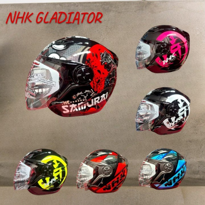 Jual HELM NHK GLADIATOR MOTIF DOUBLE VISOR ORIGINAL SNI | Shopee Indonesia
