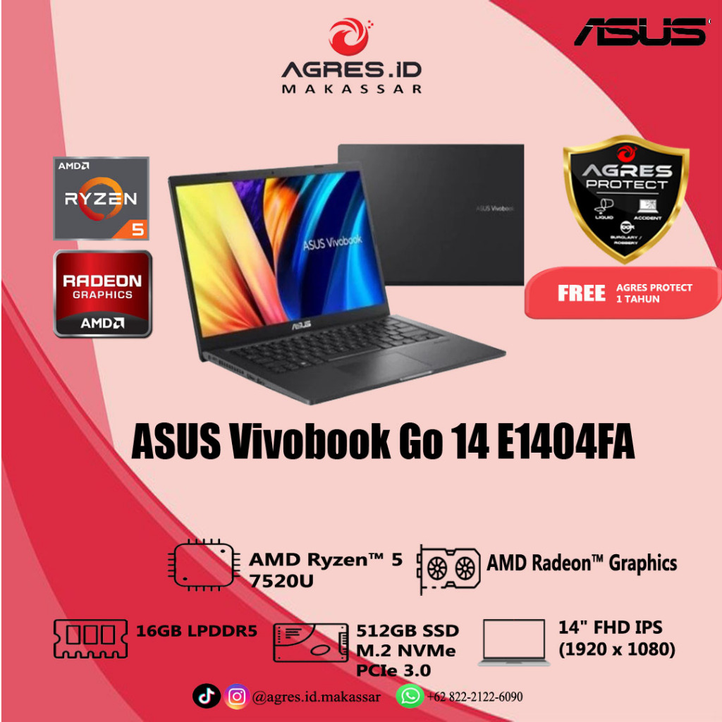 Jual ASUS VIVOBOOK GO 14 E1404FA AMD RYZEN 5 7520 16GB 512GB WIN11+OHS ...