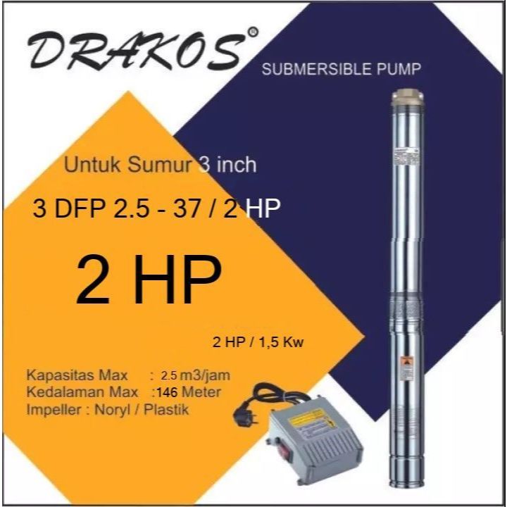 Jual DRAKOS 3DFP 2.5 / 37 2 HP POMPA SUBMERSIBLE 3" SQ 2 PK | Shopee ...