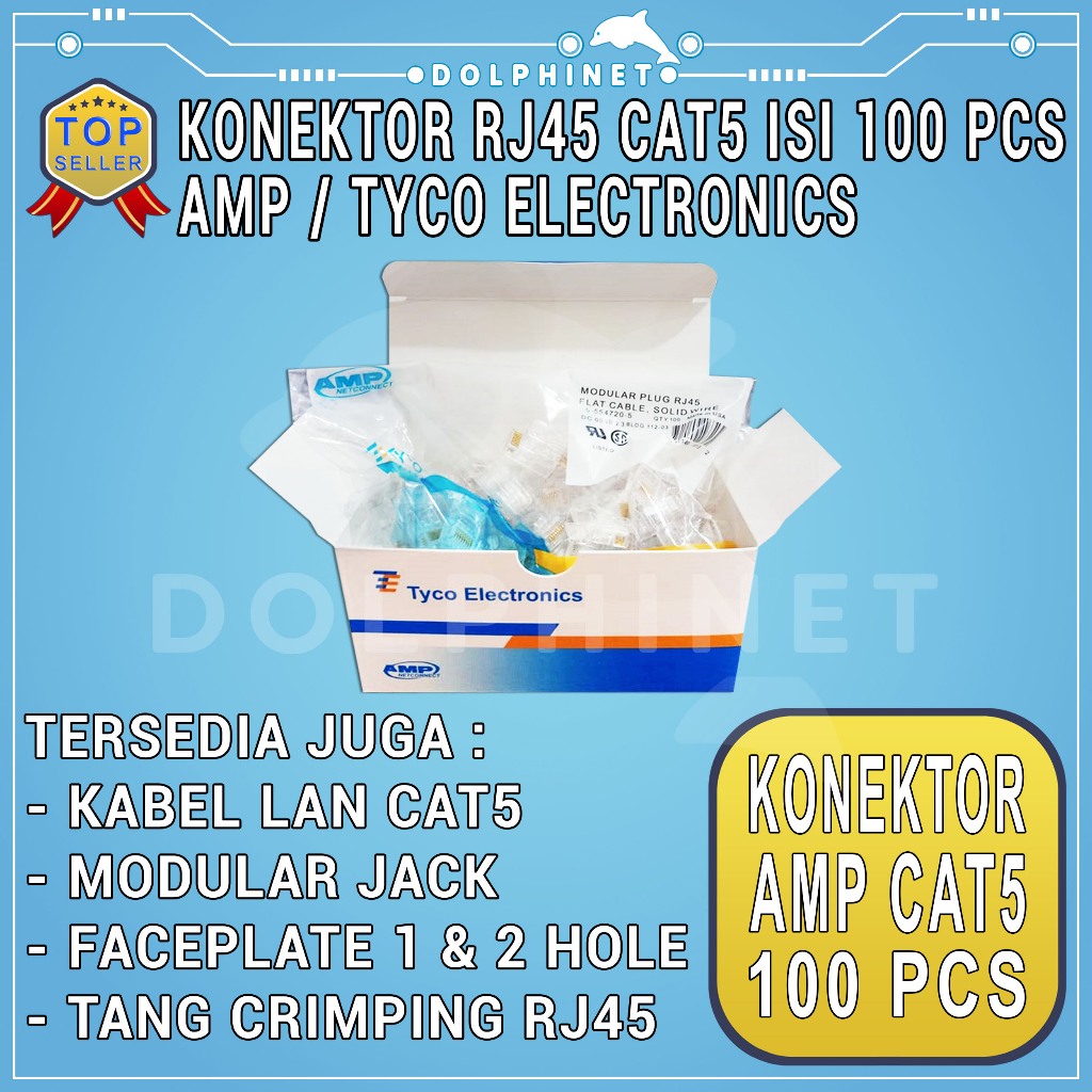 Jual Konektor RJ45 AMP Connector CAT5e 100 PCS Per Box RJ45 AMP ...