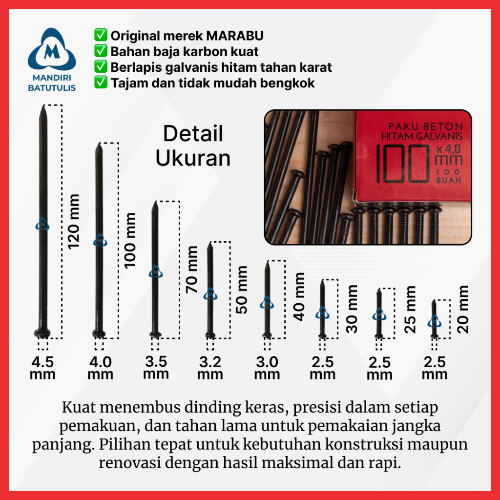 Jual Paku Beton Hitam Galvanis MARABU - Paku Tembok Kayu Baja Karbon Kuat Anti Karat - 20mm 25mm ...
