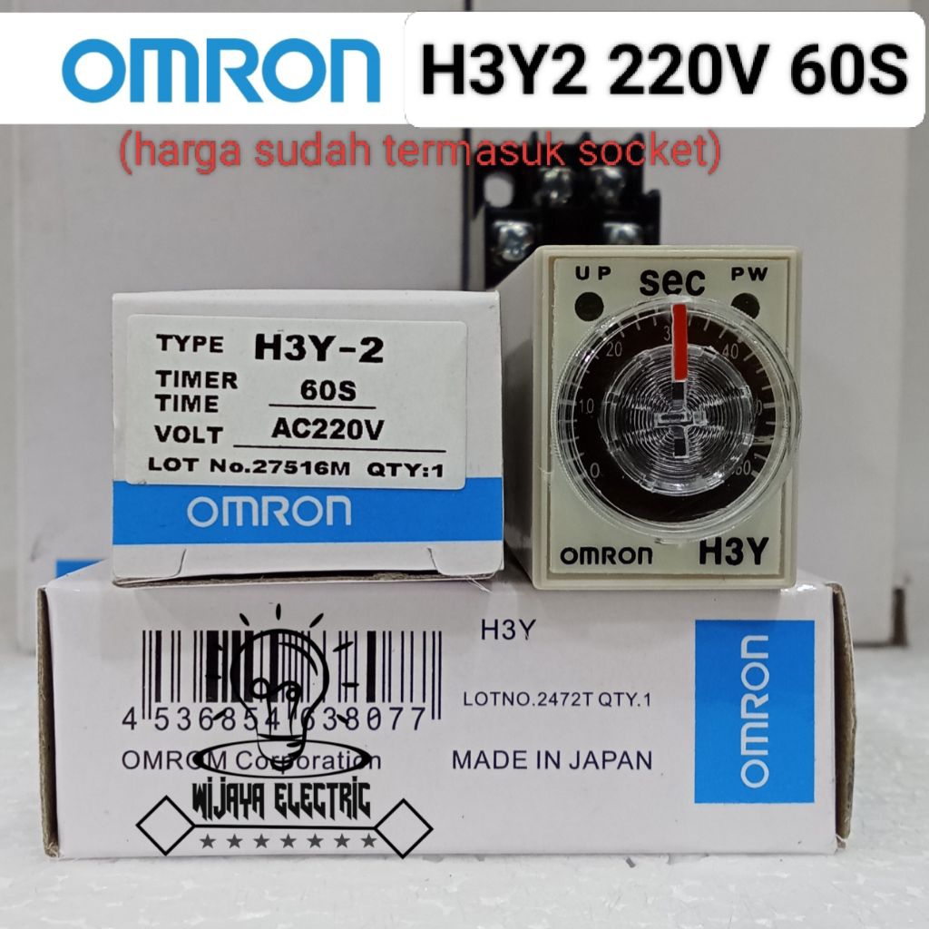 Jual timer Omron H3Y-2 / h3y2 220v AC 60s/60detik 5a 8pin plus socket ...