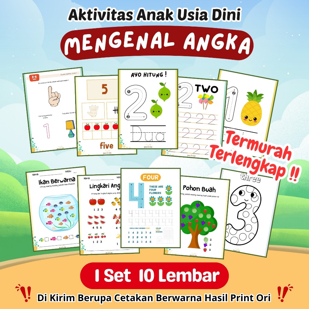 Jual Worksheet Latihan Menulis Angka/Tracing Huruf Angka Penjumlahan ...