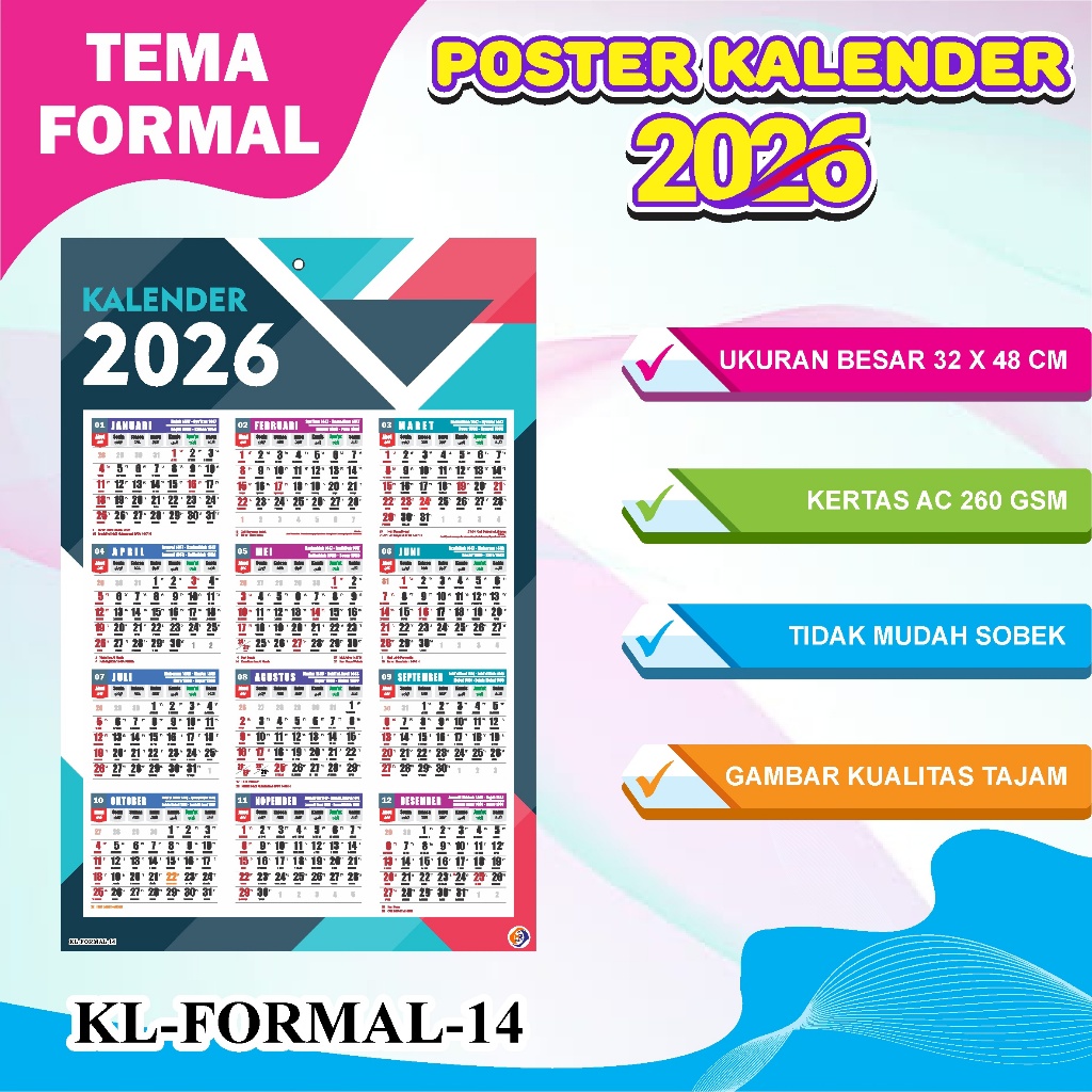 Jual Kalender poster Formal 2026 - Kalender 2026 Lengkap - Kalender ...