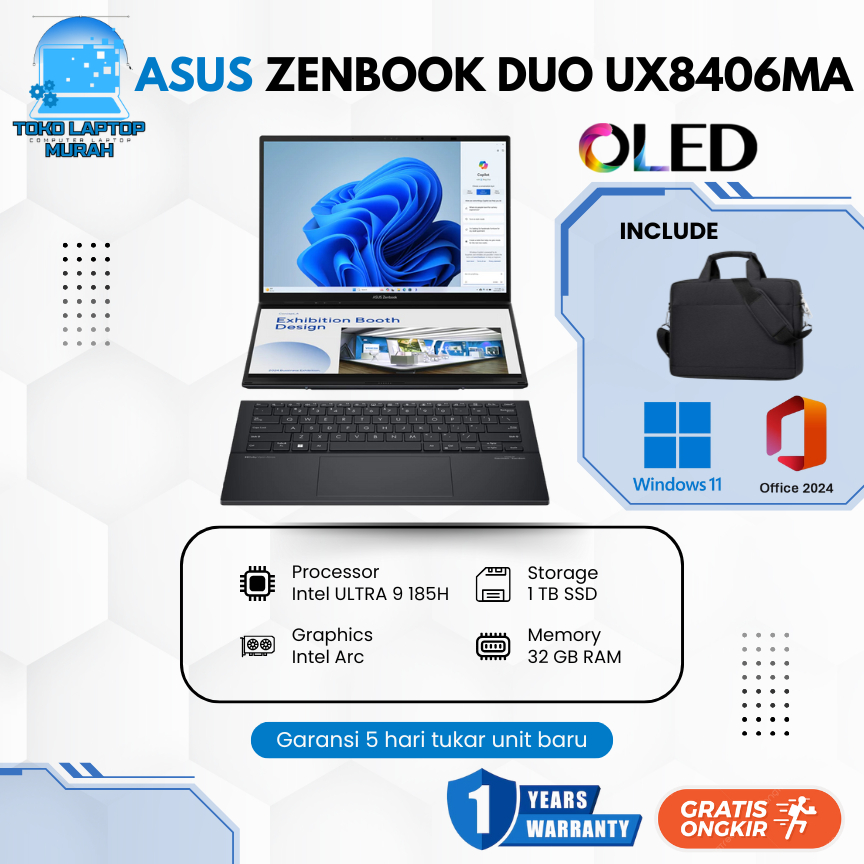 Jual ASUS ZENBOOK DUO UX8406MA AI OLED TOUCH ULTRA 9 185H 32GB 1TB DUAL ...