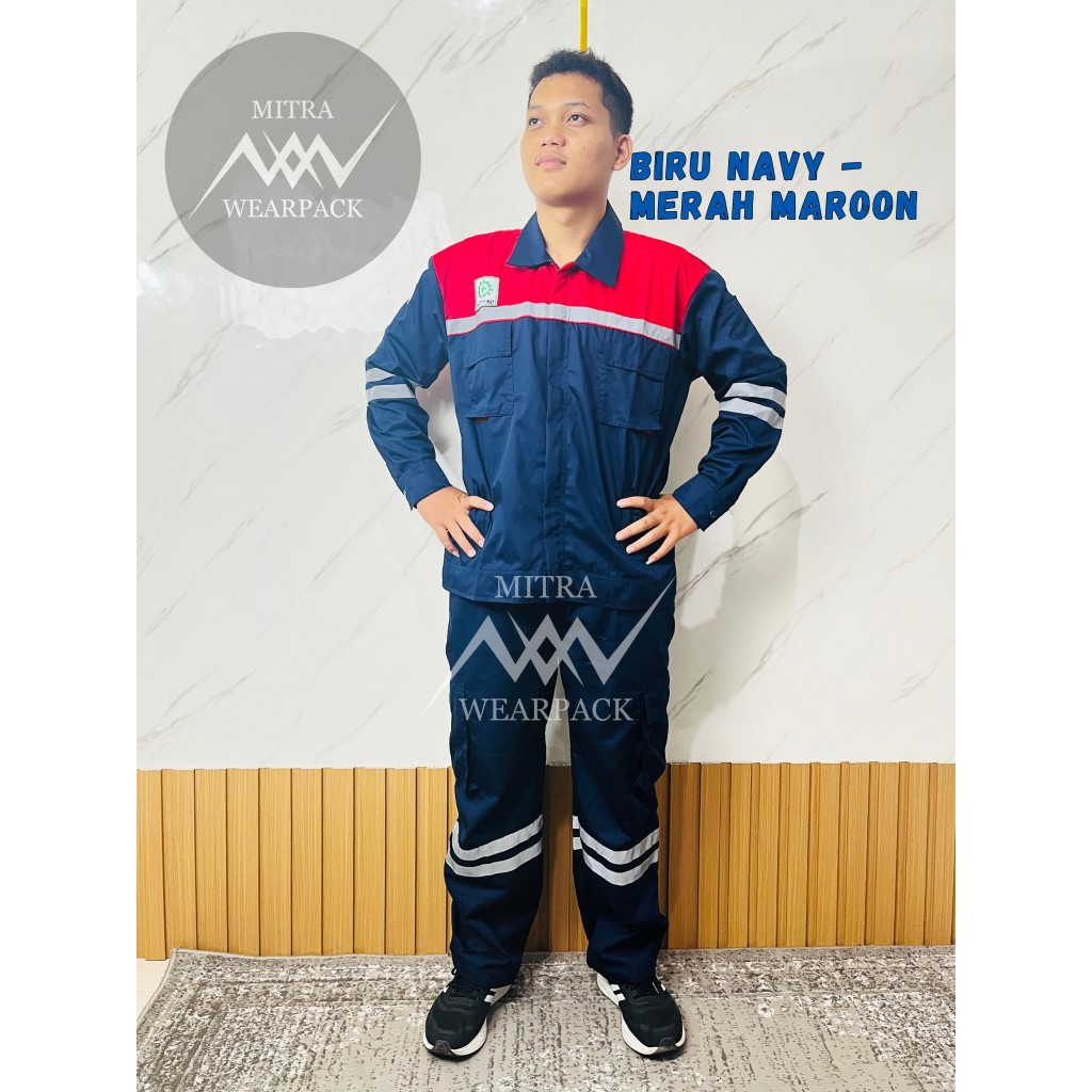 Jual Wearpack Safety Setelan || Biru Navy - Merah Maroon | Shopee Indonesia