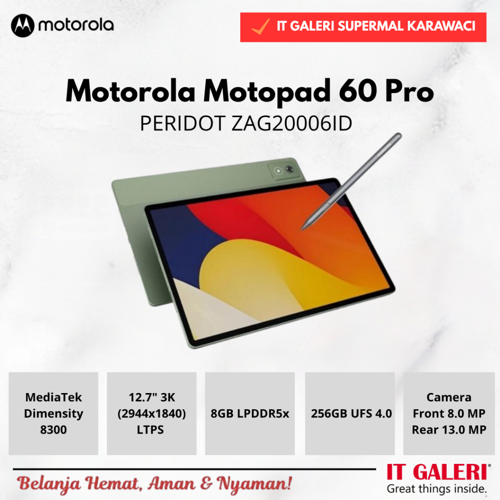 Jual LENOVO MOTOROLA Moto Pad 60 Pro ZAG20006ID - MediaTek Dimensity-8300 8GB 256GB TS 12.7 ...